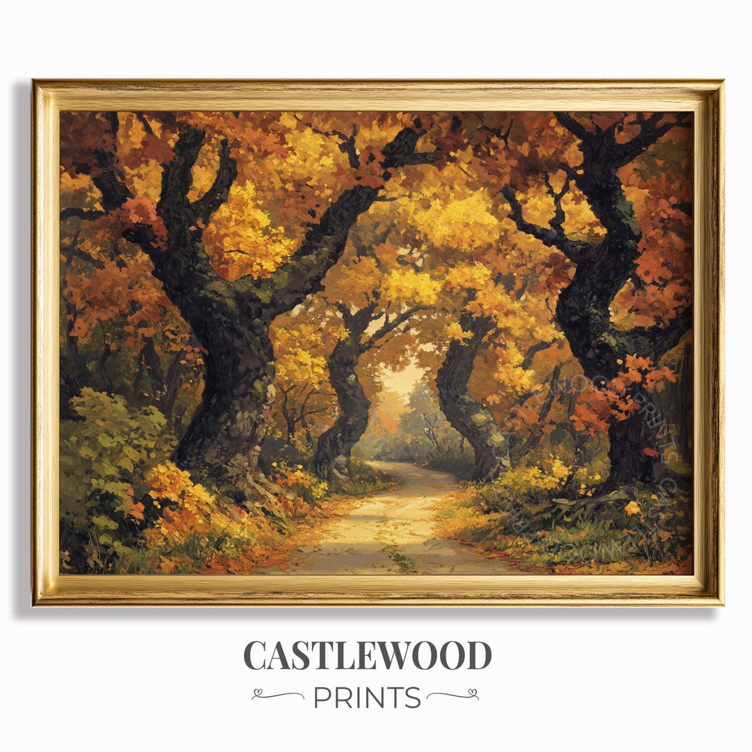Autumn Forest Pathway Oil Painting - Frank Frazetta Style, Rustic Fall ...