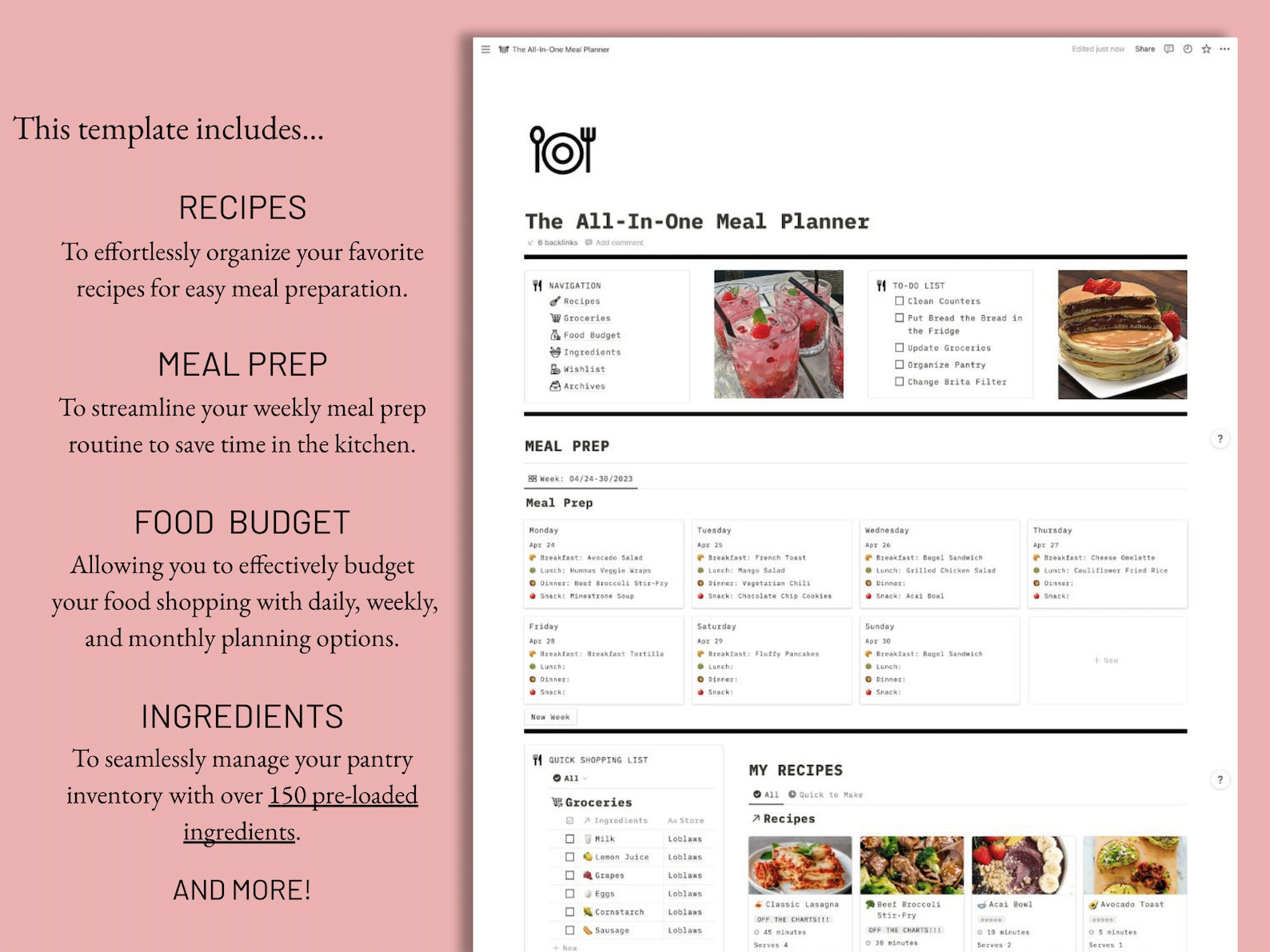 All-in-one Notion Meal Planner | Notion Template, Food Journal, Grocery ...