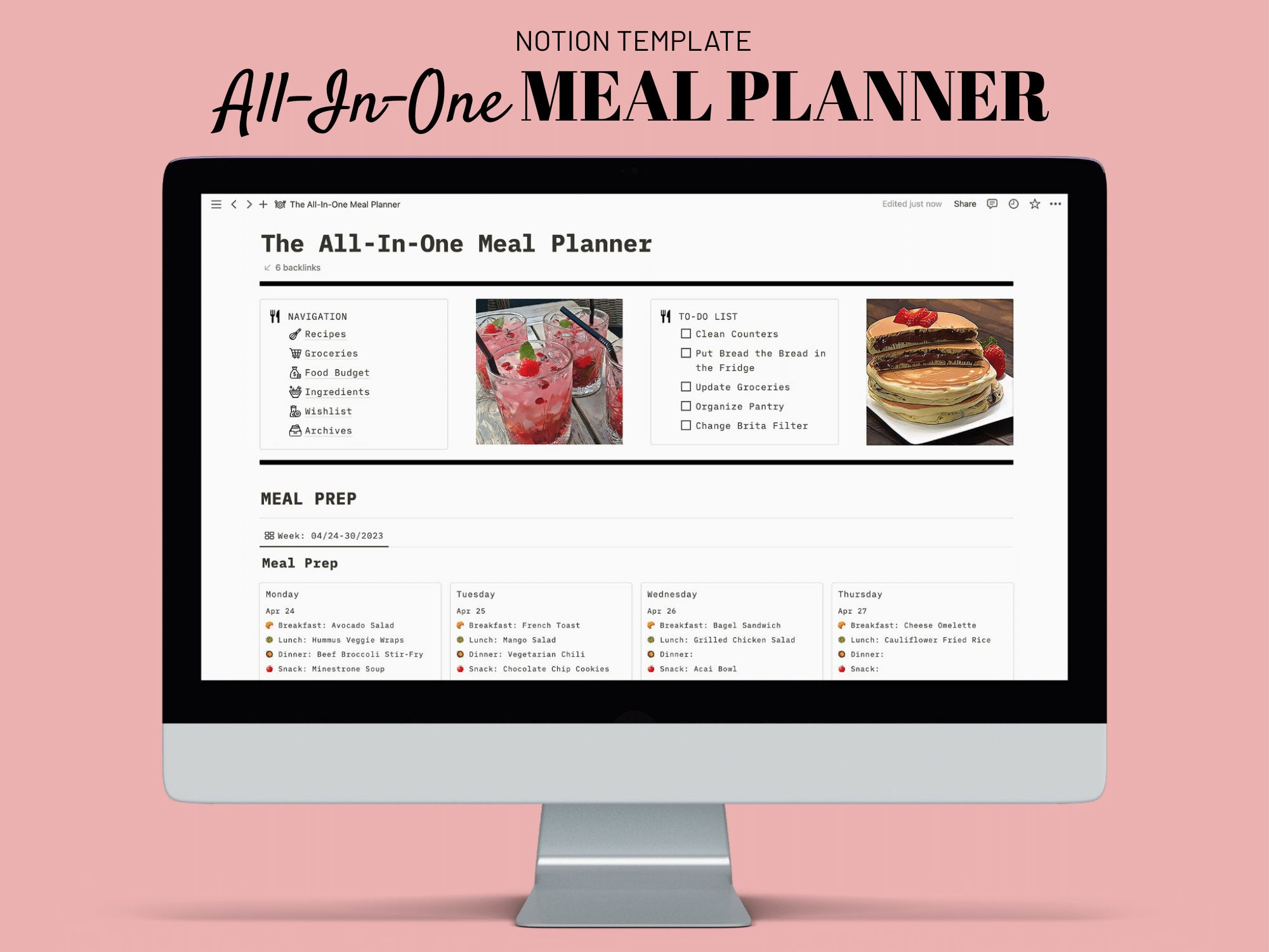 All-in-one Notion Meal Planner | Notion Template, Food Journal, Grocery ...