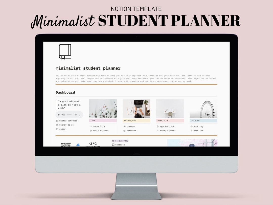 Digital Minimalist Notion Student Planner | Notion Template, Assignment ...
