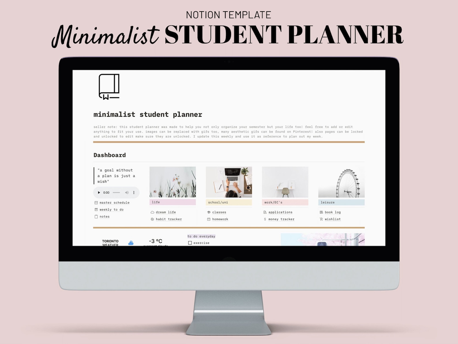 Digital Minimalist Notion Student Planner | Notion Template, Assignment ...