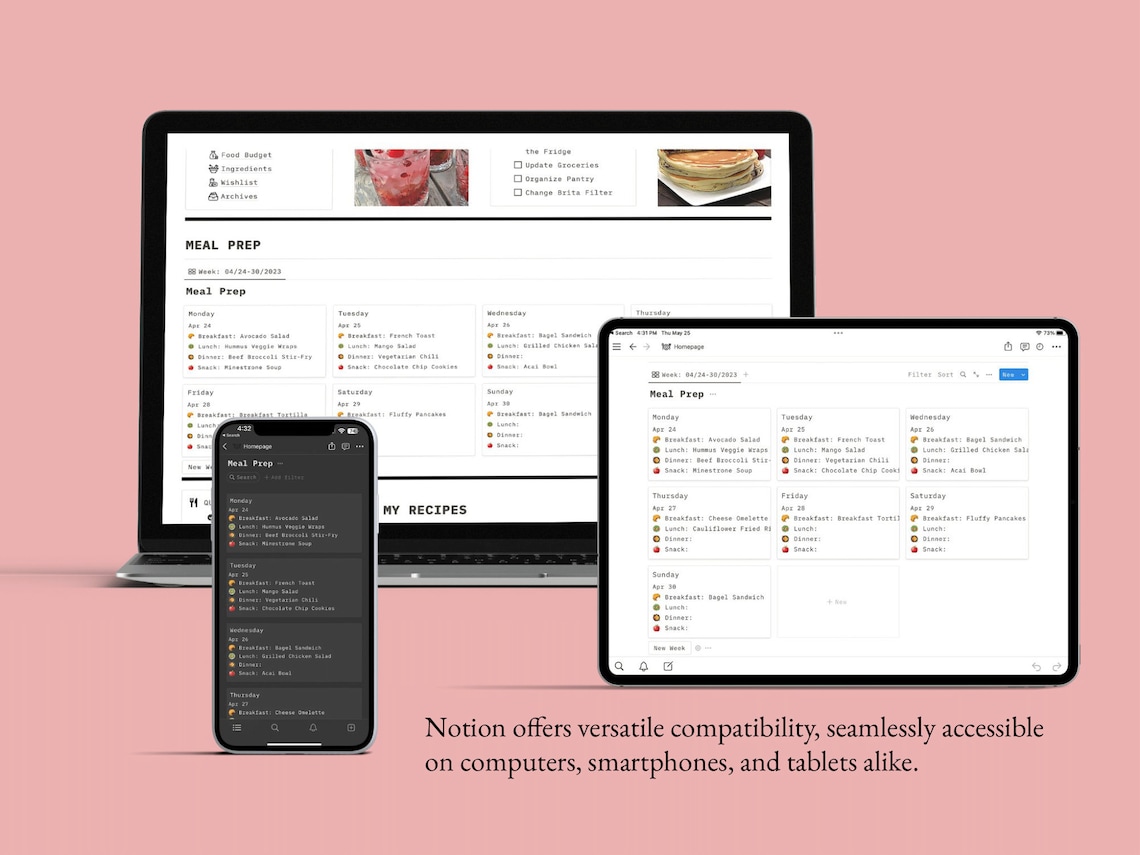 All-in-one Notion Meal Planner | Notion Template, Food Journal, Grocery ...