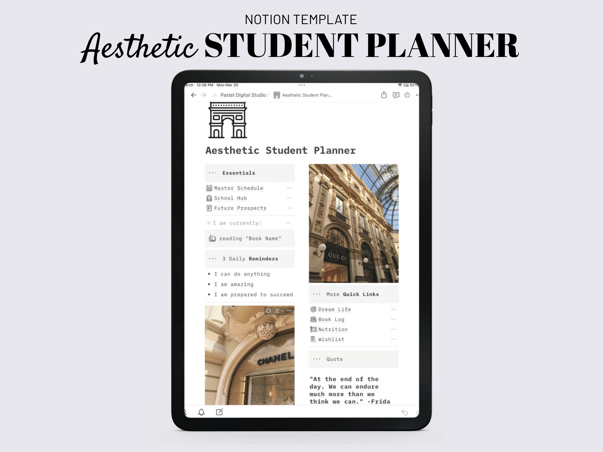 Aesthetic Notion Student Planner Notion Template Assignment - Etsy