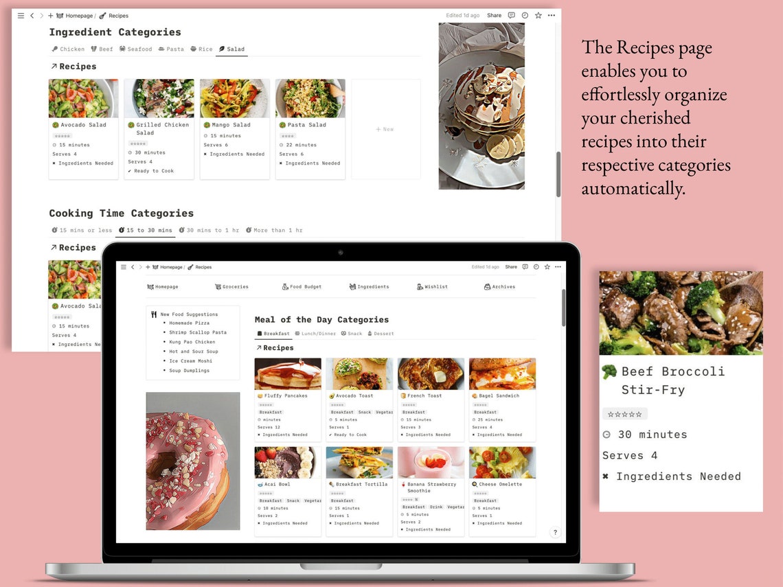 All-in-one Notion Meal Planner | Notion Template, Food Journal, Grocery ...