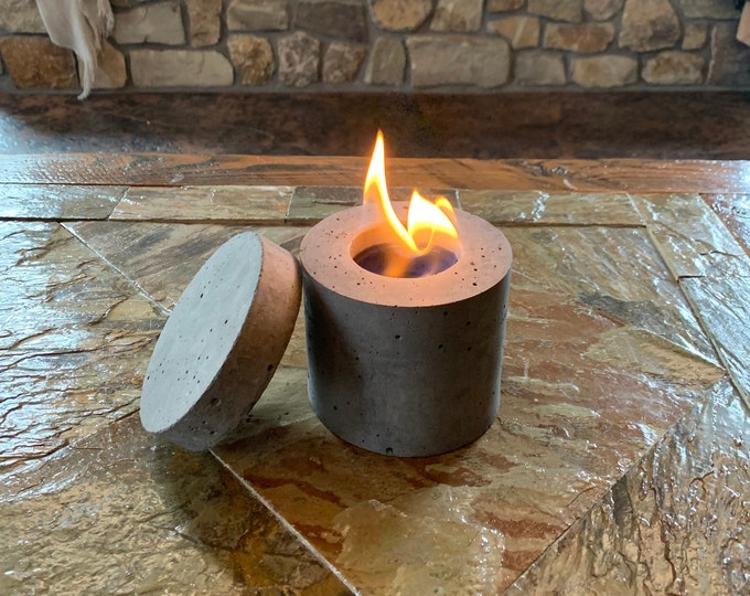 Mini Concrete Countertop Fire Pit With Lid | Tabletop Fireplace - Etsy ...