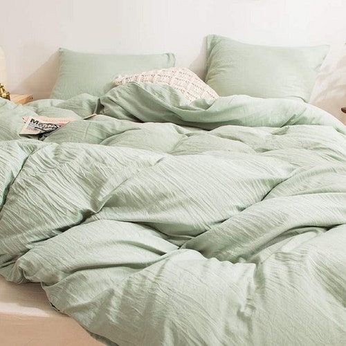 Sage Green Linen Duvet Cover Sage Green Linen Boho Bedding Set Etsy