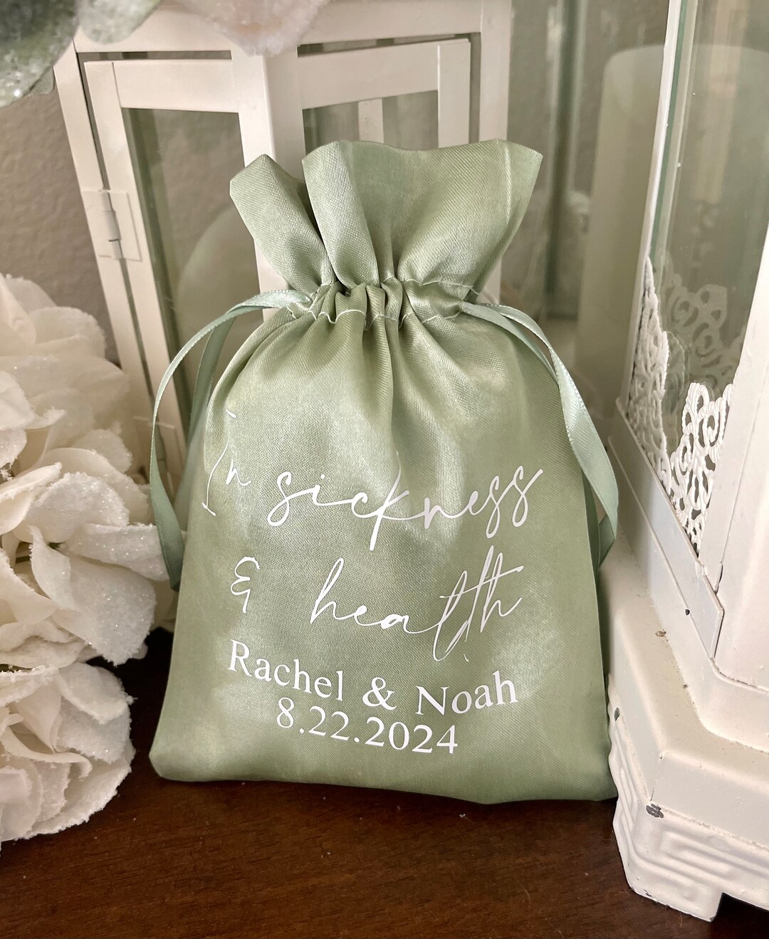 Sage Green in Sickness and Health Personalized Wedding Favor Bags ...