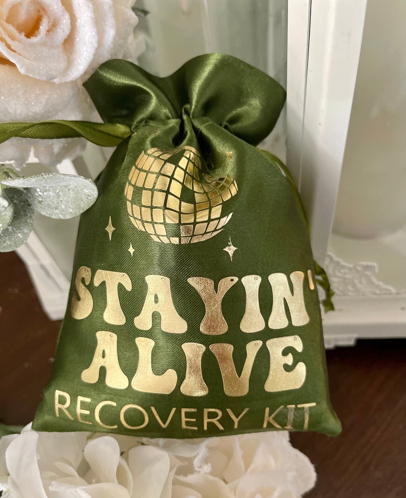 10 Disco Themed Satin Recovery Kit Bags Stayin Alive - Etsy