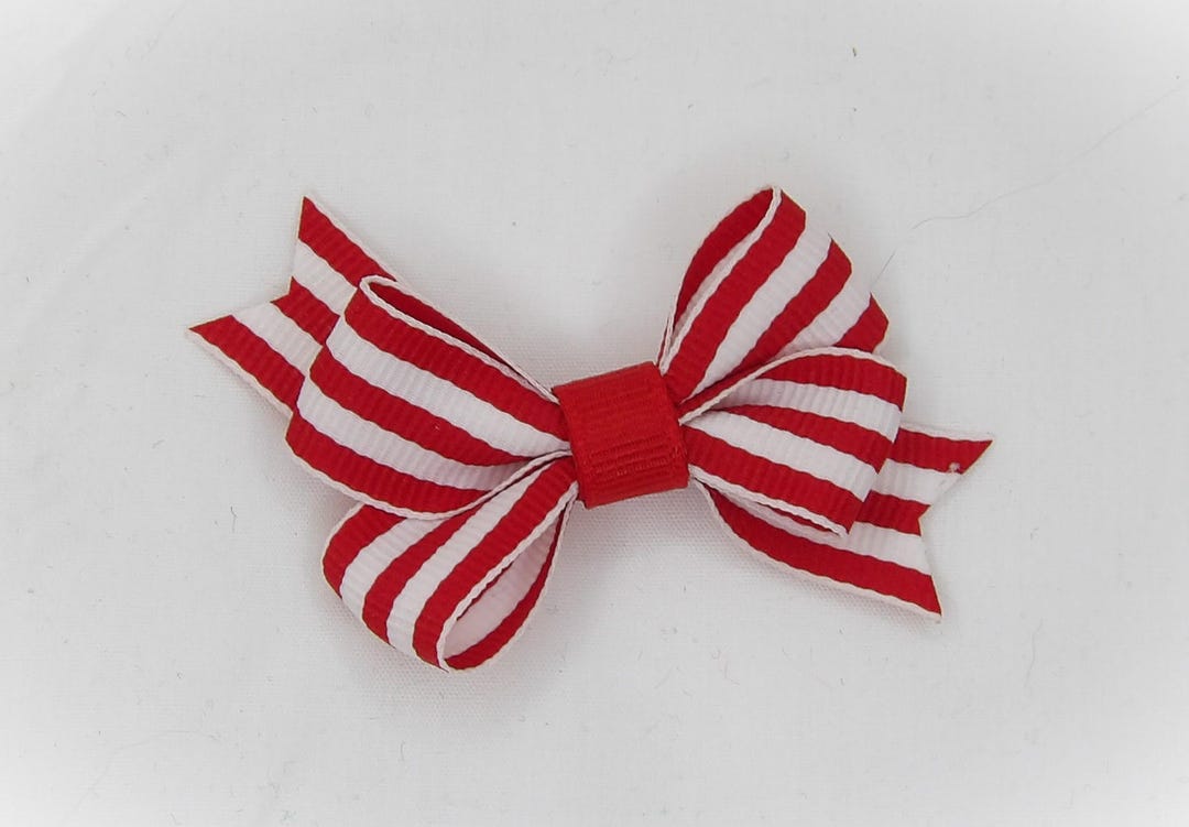 Red Striped Bow for Pets, Tiny Pinwheel Bow, Small Dog Bow, Small ...