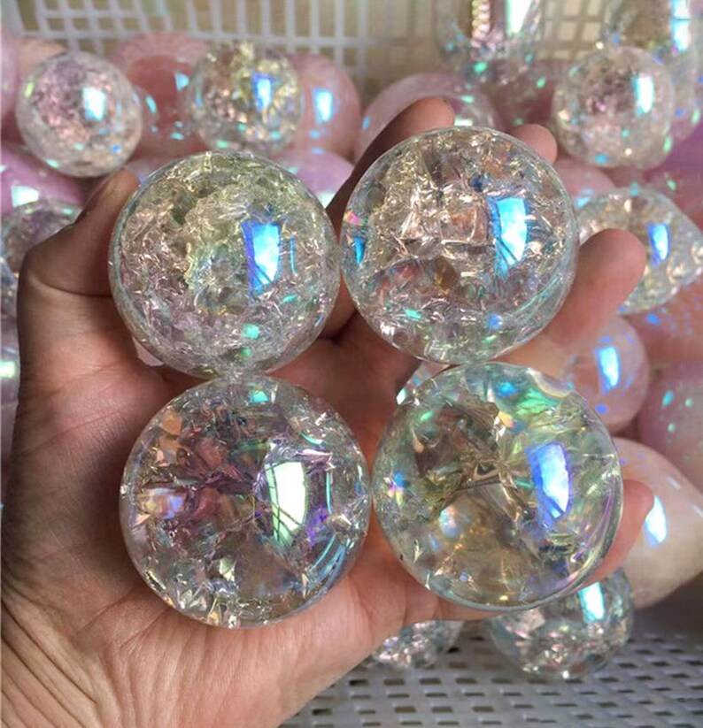 Angel Aura Crackle Quartz Sphere Aura Quartz Crystal Ball - Etsy