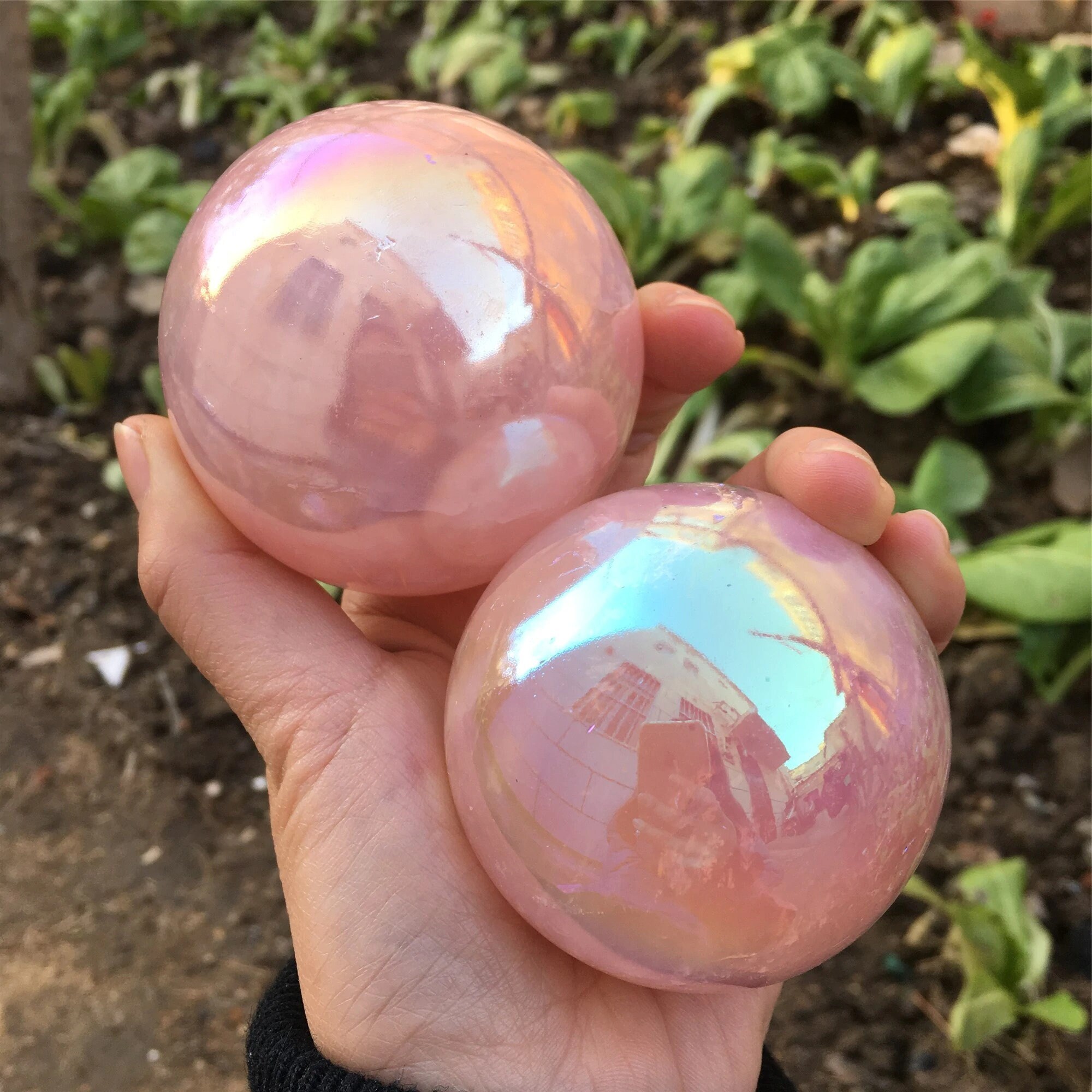 Angel Aura Rose Quartz Crystals Ball Natural Stones and - Etsy