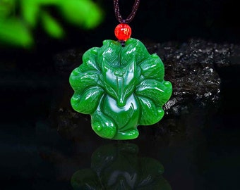 Nine-tailed Fox Jadeite Jade Pendant for Necklace, Light Green, Natural ...