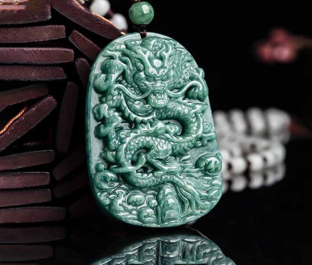 Jade Dragon Necklace Pendant, Green Jade Handcrafted Jadeite Charm ...