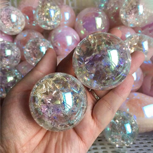 Angel Aura Crackle Quartz Sphere Aura Quartz Crystal Ball - Etsy
