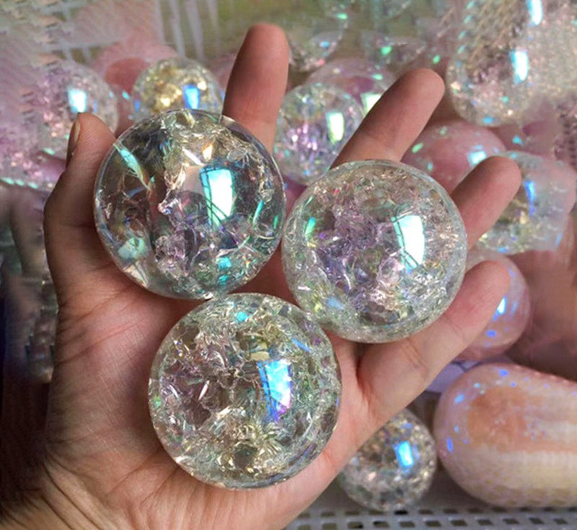 Angel Aura Crackle Quartz Sphere Aura Quartz Crystal Ball - Etsy