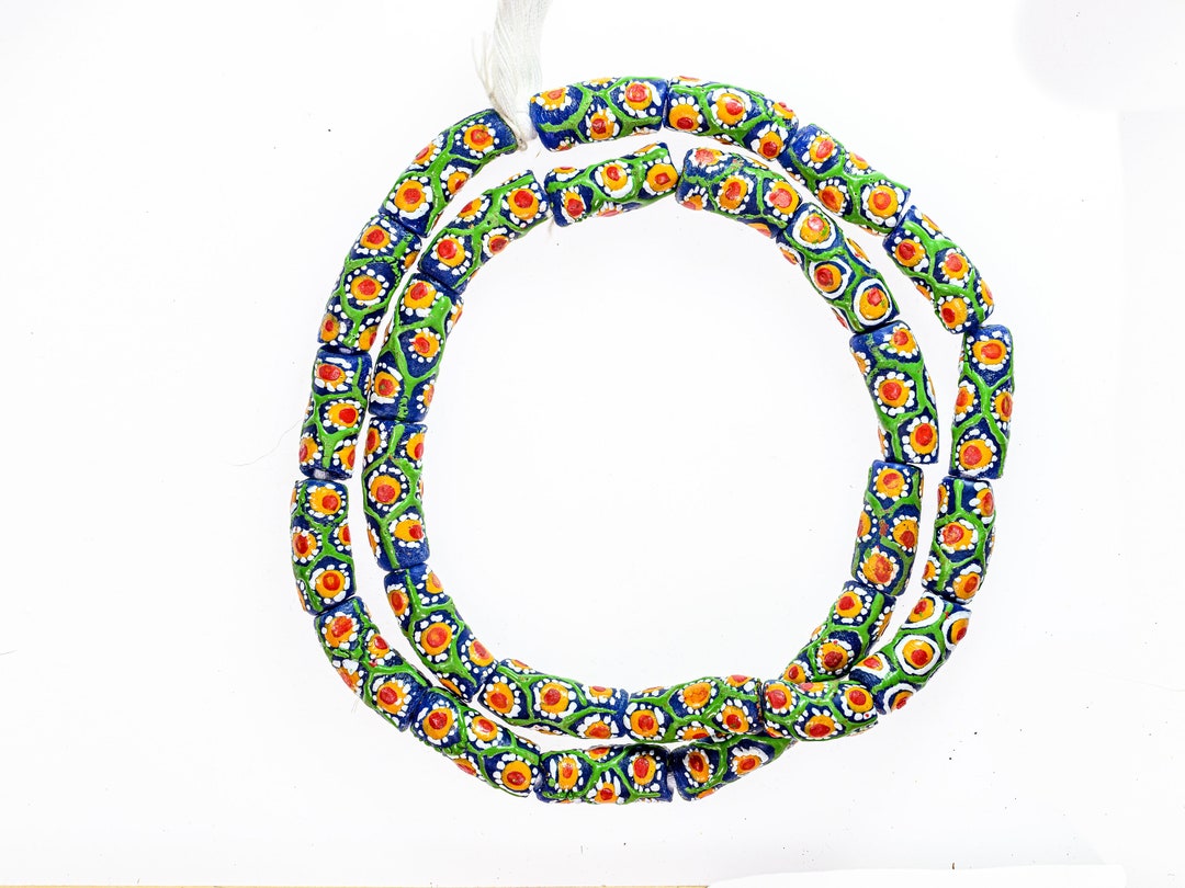 Recycled Glass Beads From Ghana Patterns of Green, Blue, Red, Orange ...