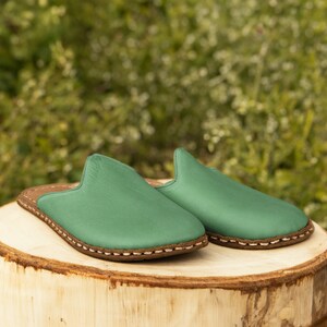 Genuine Leather Women's Flat Wide Toe Box Slippers, Green Color House ...