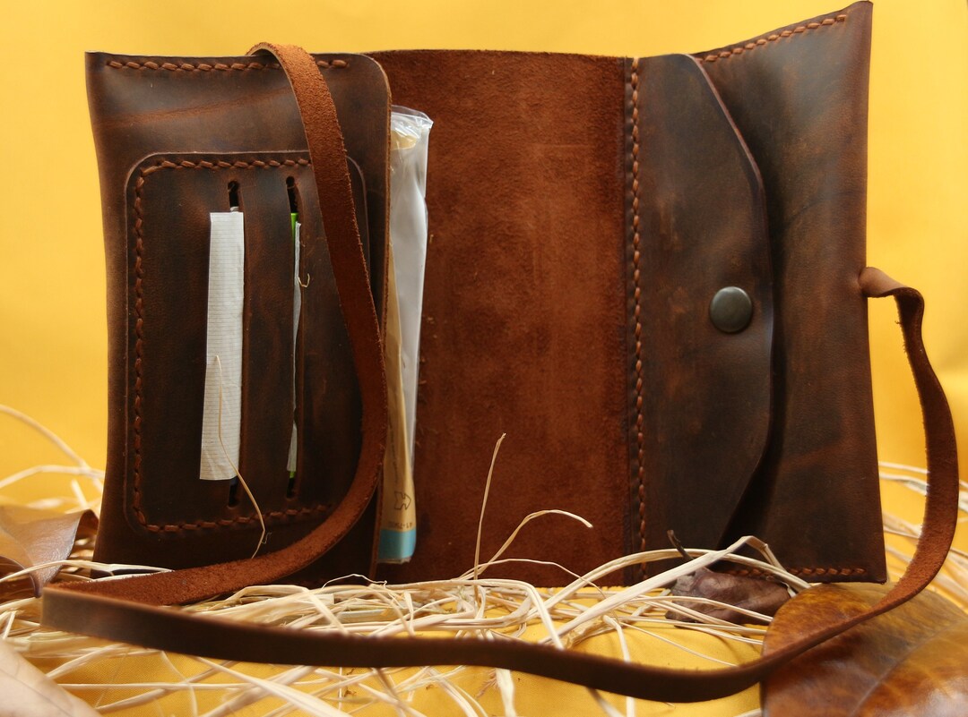 Natural Leather Tobacco Pouch, Natural Leather Brown Handcrafted ...