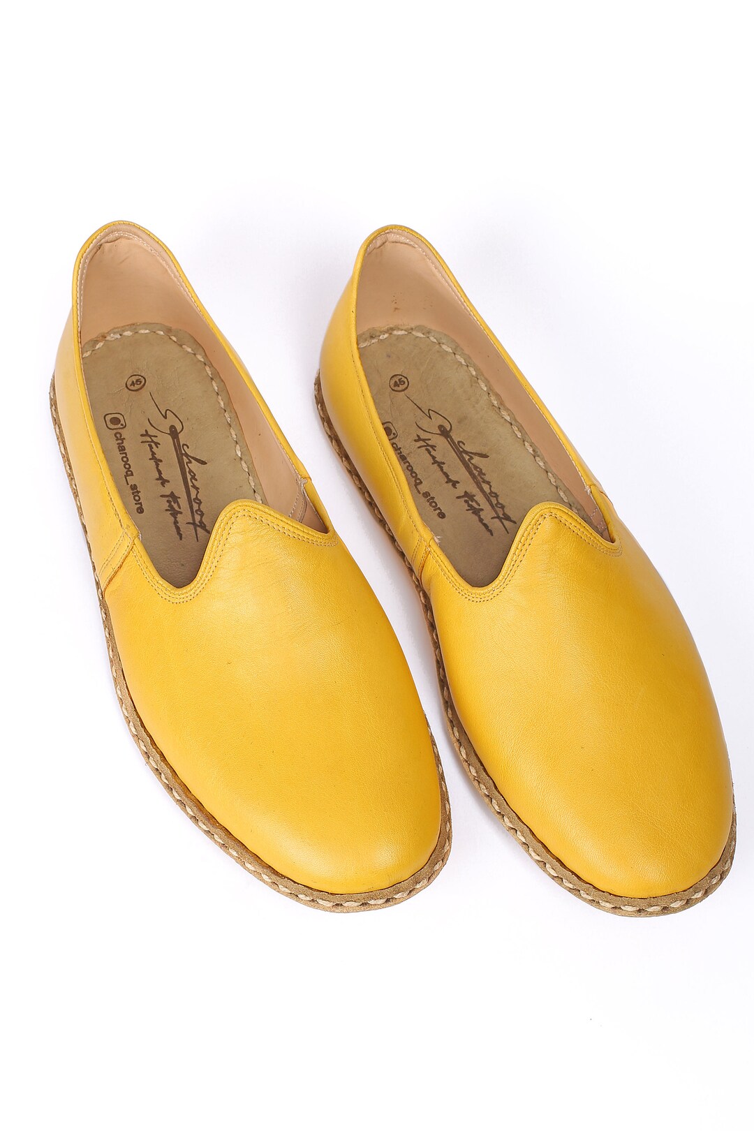 Men's Heritage Flat Leather House Shoes, Canary Yellow Color, Stylish ...