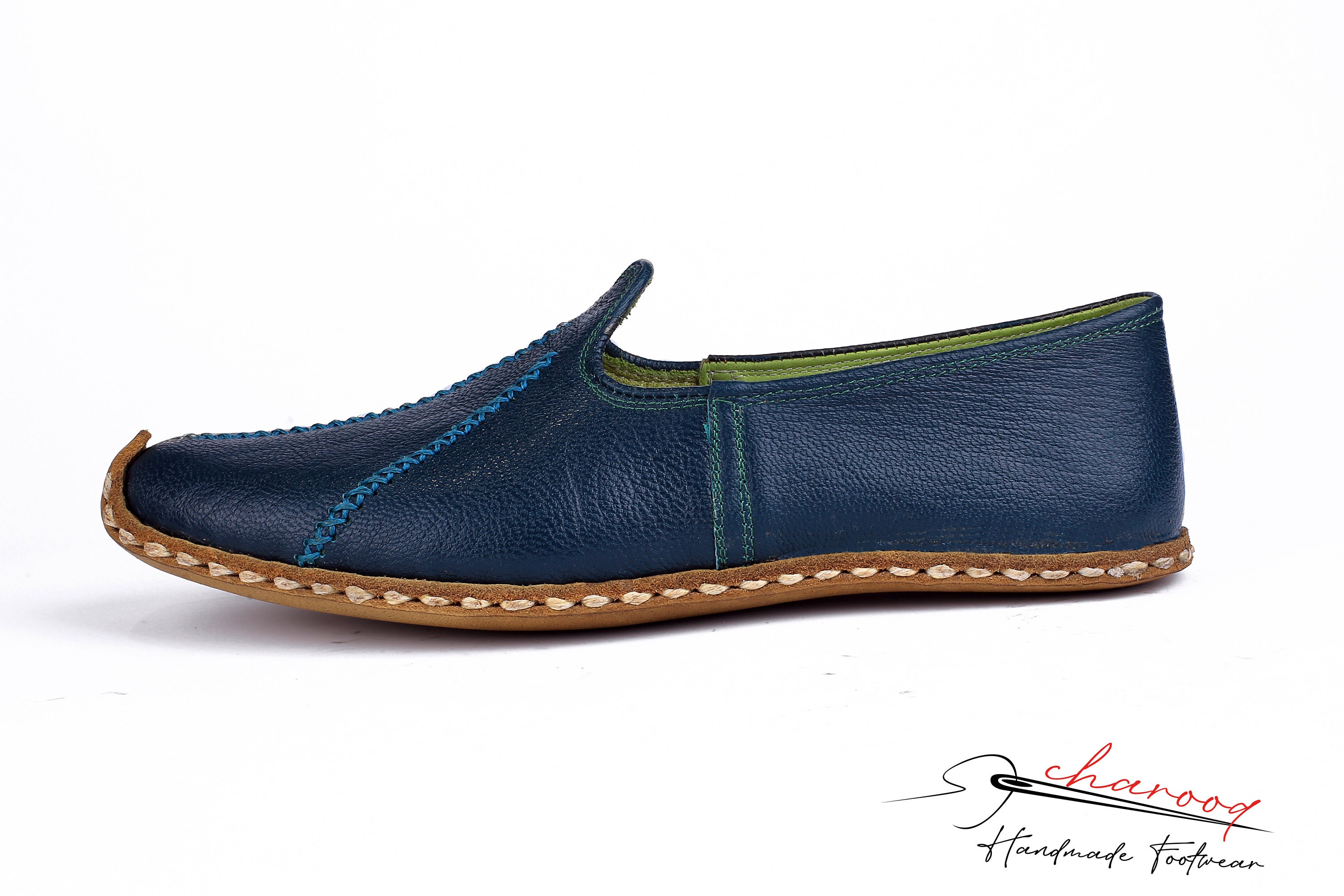 Men's Comfort Handmade Flat Navy Blue Color Stitch - Etsy