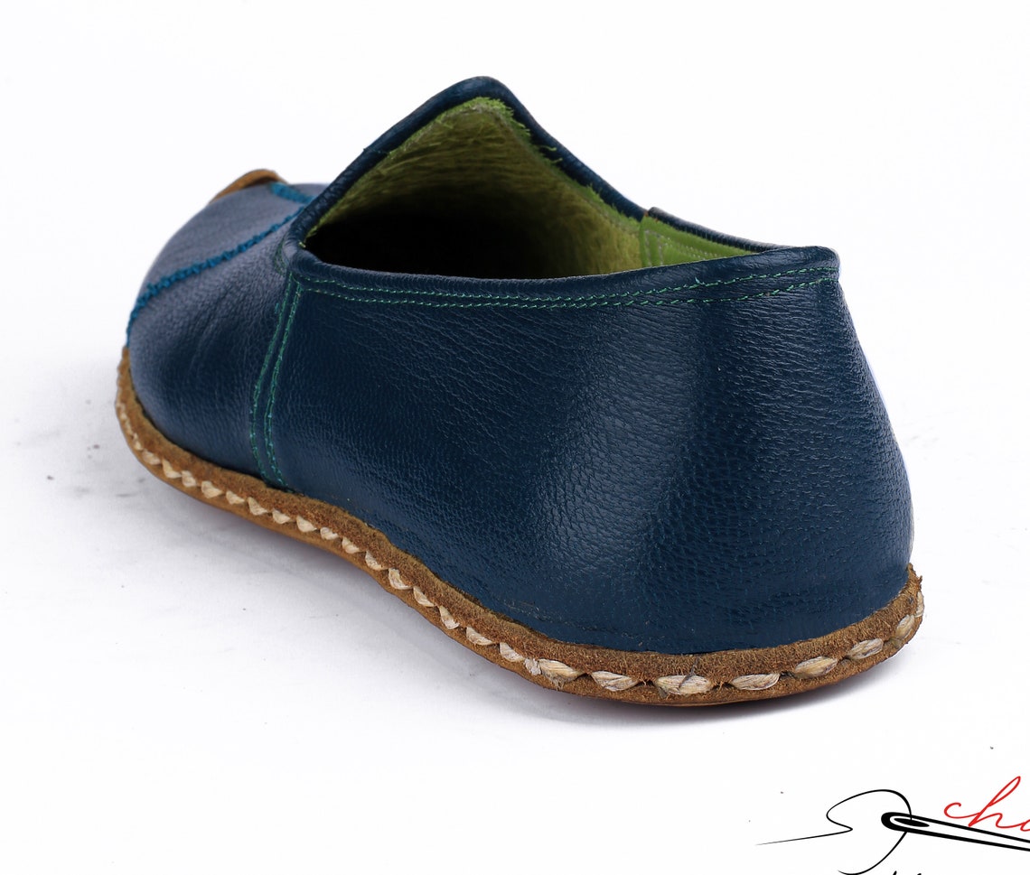 Men's Comfort Handmade Flat Navy Blue Color Stitch - Etsy