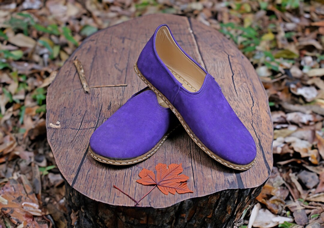 Women's Flat Wide Toe Box Nubuck Leather Comfy Shoes, Violet Color ...