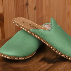 Genuine Leather Women's Flat Wide Toe Box Slippers, Green Color House ...