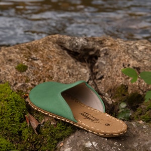 Genuine Leather Women's Flat Wide Toe Box Slippers, Green Color House ...