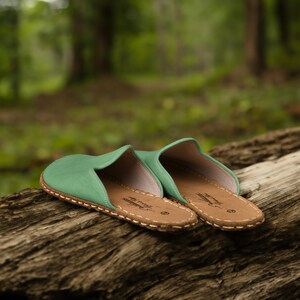 Genuine Leather Women's Flat Wide Toe Box Slippers, Green Color House ...
