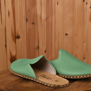 Genuine Leather Women's Flat Wide Toe Box Slippers, Green Color House ...