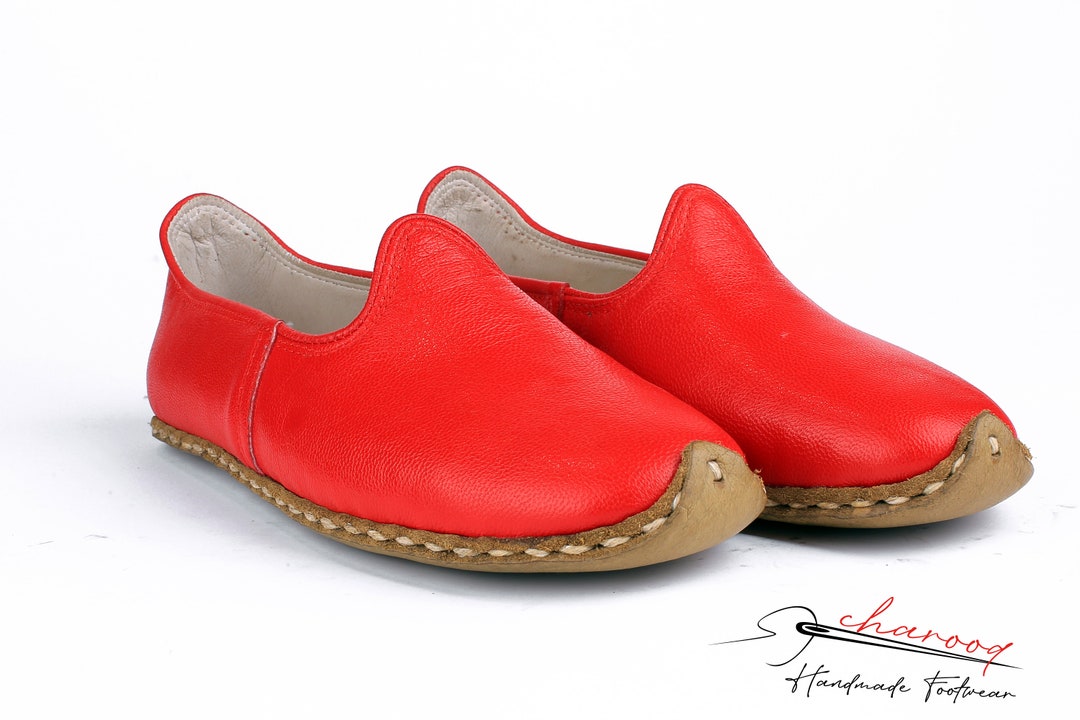 Comfort Flat Chilli Red Color Upturned , Made to Order Shoes , Natural ...