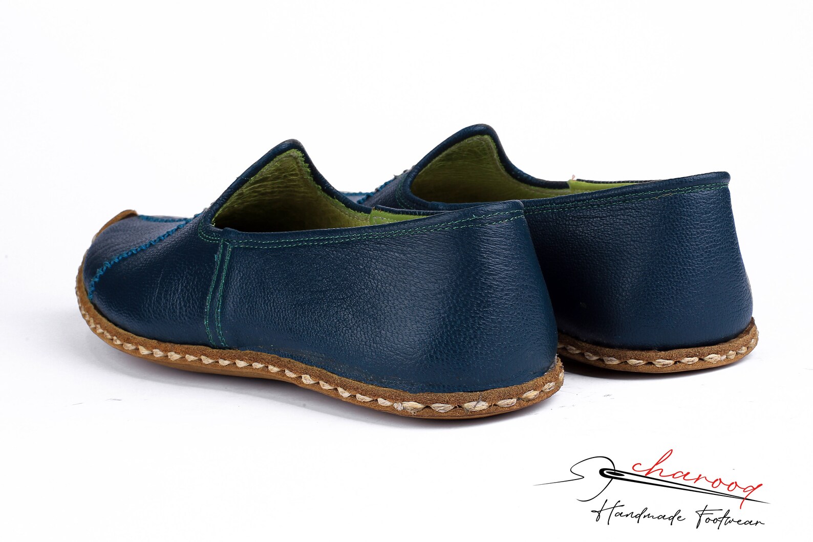 Men's Comfort Handmade Flat Navy Blue Color Stitch - Etsy