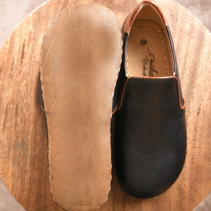 Women's Wide Toe Box Black Leather Casual Shoes, Authentic Barefoot ...