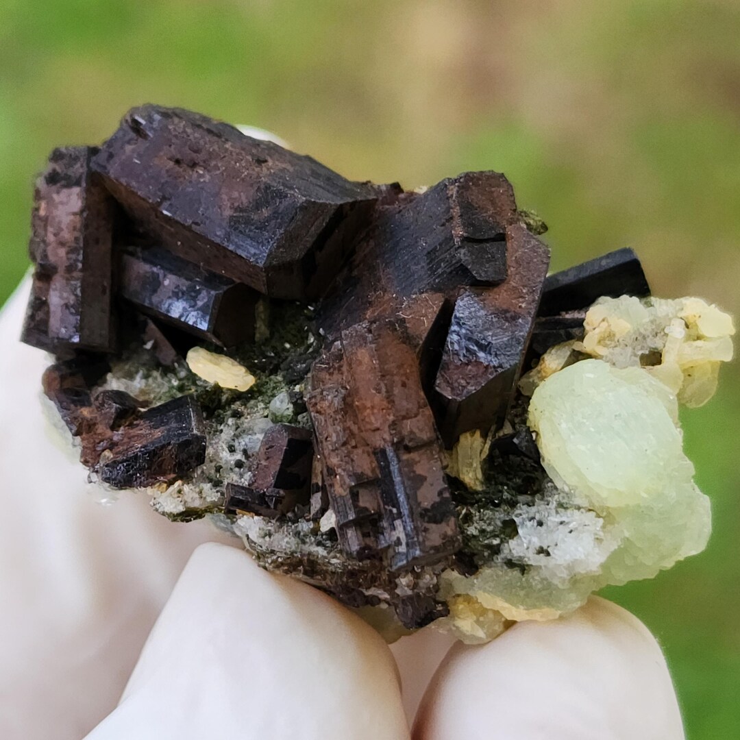 Natural Babingtonite Cluster With Translucent Prehnite Specimen From ...