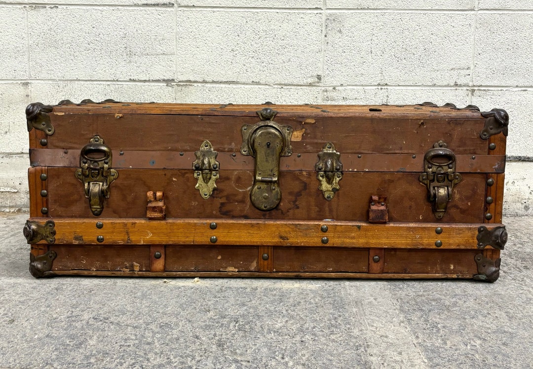 Antique Flat Top Steamer Trunk Storage Coffee Table - Etsy