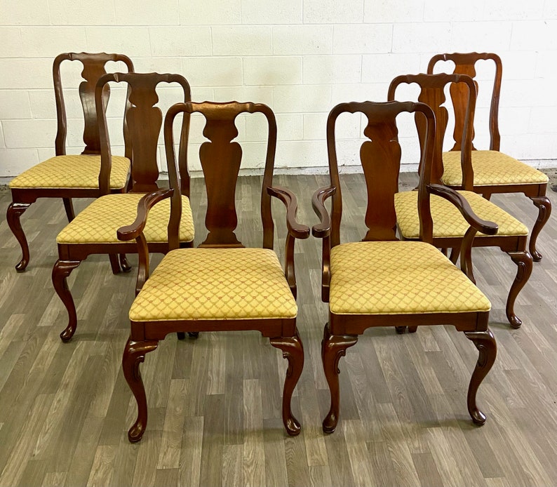 Vintage Queen Anne Dining Chairs Yellow Floral Geometric - Etsy