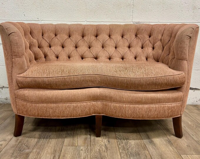 Vintage Tufted Button Back Curved Loveseat Settee - Etsy