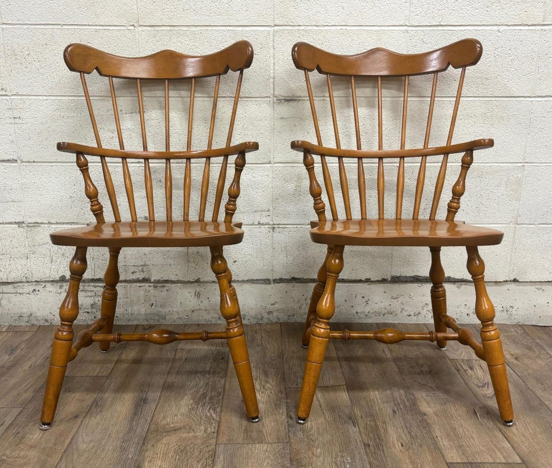 Vintage S Bent & Bros Colonial Style Maple Windsor Comb Back Pub Chairs ...