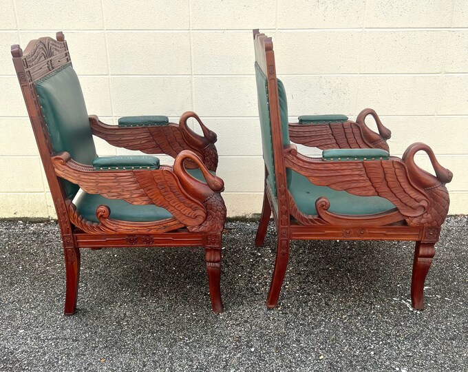 Vintage Regency Victorian Style Carved Swan Arm Chairs - Pair - Etsy