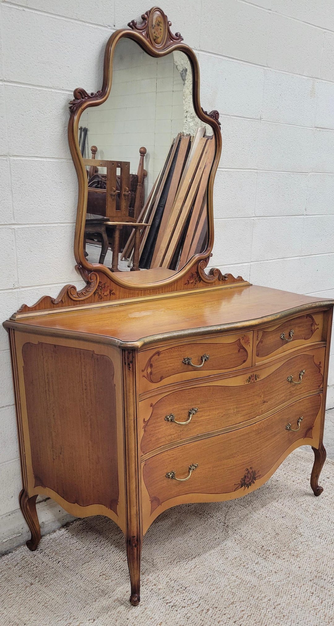Vintage French Provincial Style Oxbow Serpentine Carved Painted Dresser ...