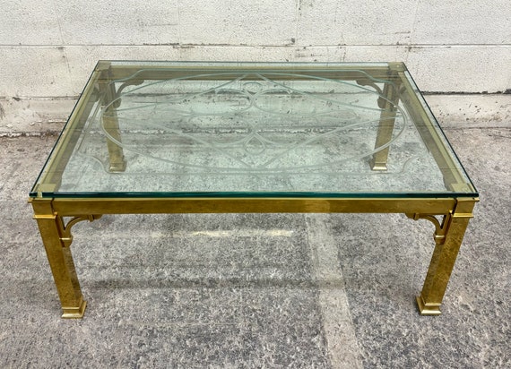 Vintage Brass and Glass Etched or Engraved Coffee Table Cocktail Table Etsy