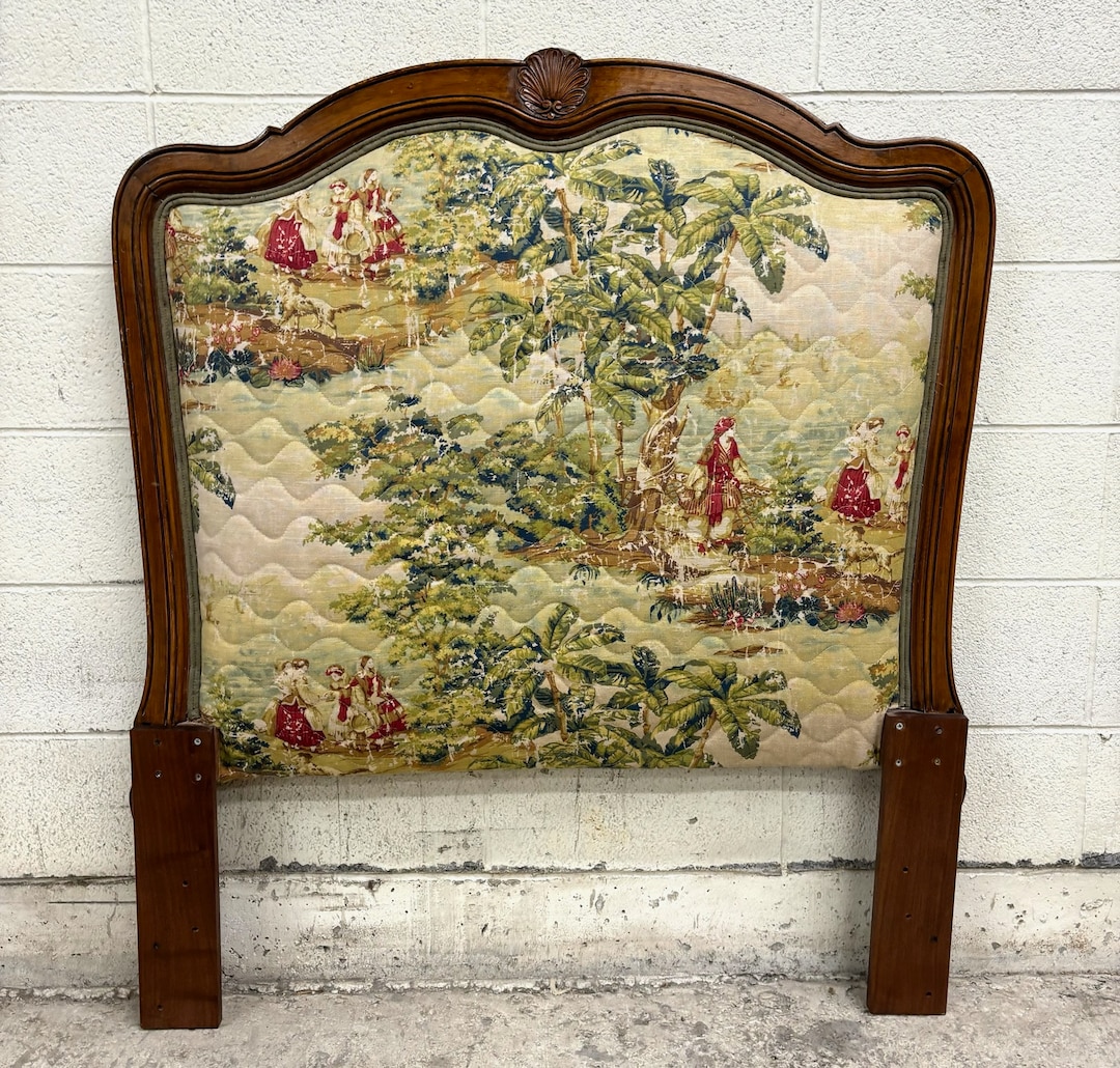 Vintage Louis XV Style Upholstered Twin Size Toile Tapestry Cushioned ...
