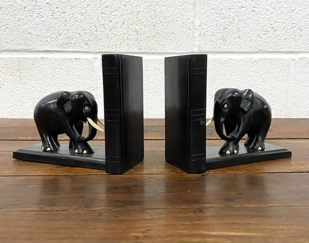 Vintage Carved Ebony Elephant Bookends Pair - Etsy