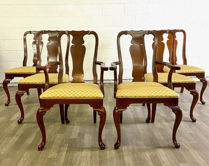 Vintage Queen Anne Dining Chairs Yellow Floral Geometric - Complete Set ...