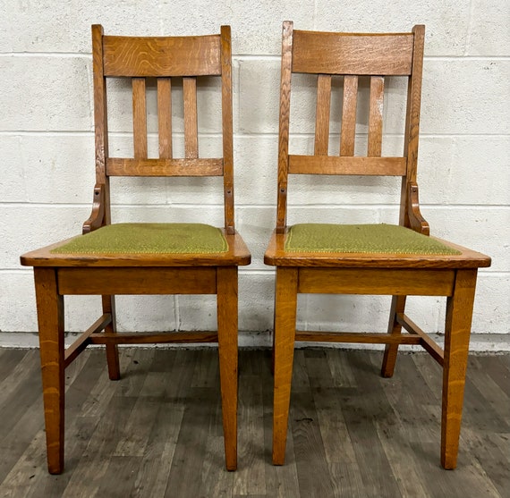 Antique Mission Arts and Crafts Stickley Style Tiger Oak Dining Chairs Pair Etsy