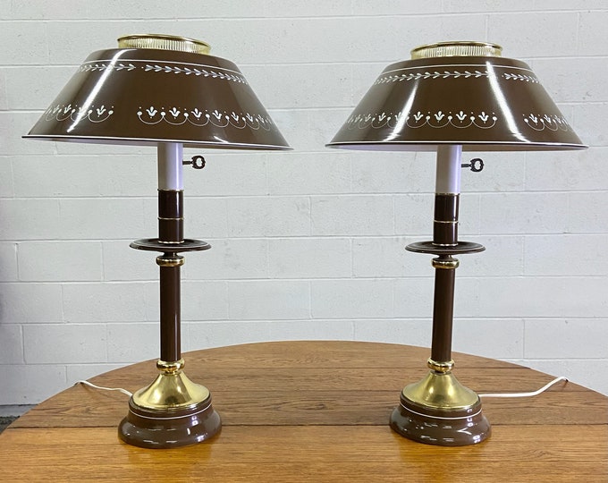 Vintage Toleware Style Hurricane Table Lamps - Pair - Etsy