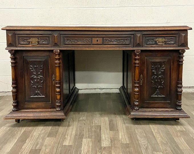 Antique French Renaissance Style Carved Oak Double Partner Desk - Etsy