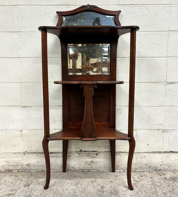 Antique Victorian Mahogany Serpentine Mirrored Etagere Hall Tree Vanity Etsy