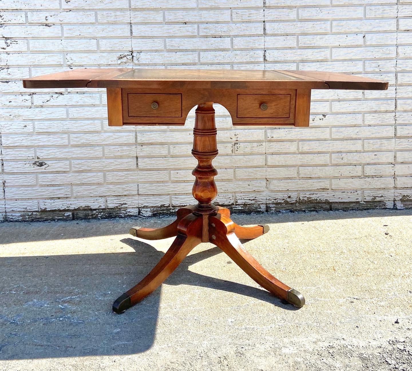 Vintage Drop Leaf Leather Top Side Table or Card Table - Etsy