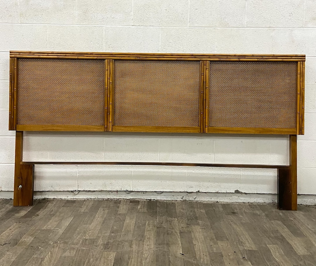 Vintage King Size MCM Mid Century Modern or Boho Style Faux Cane Back ...